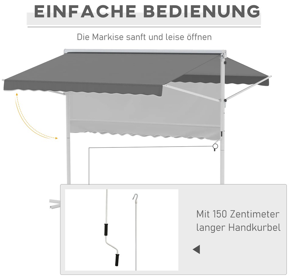 Stojící zahradní markýza Outsunny 3x3m se sklopným ramenem a klikou, šedá markýza na terasu pro ochranu před sluncem a volný čas | Aosom.de