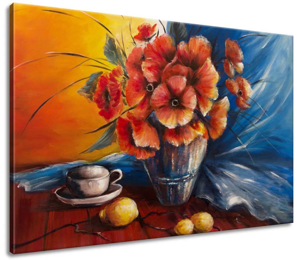 Gario Ručně malovaný obraz Váza s vlčím mákem na stole Rozměry: 100 x 70 cm