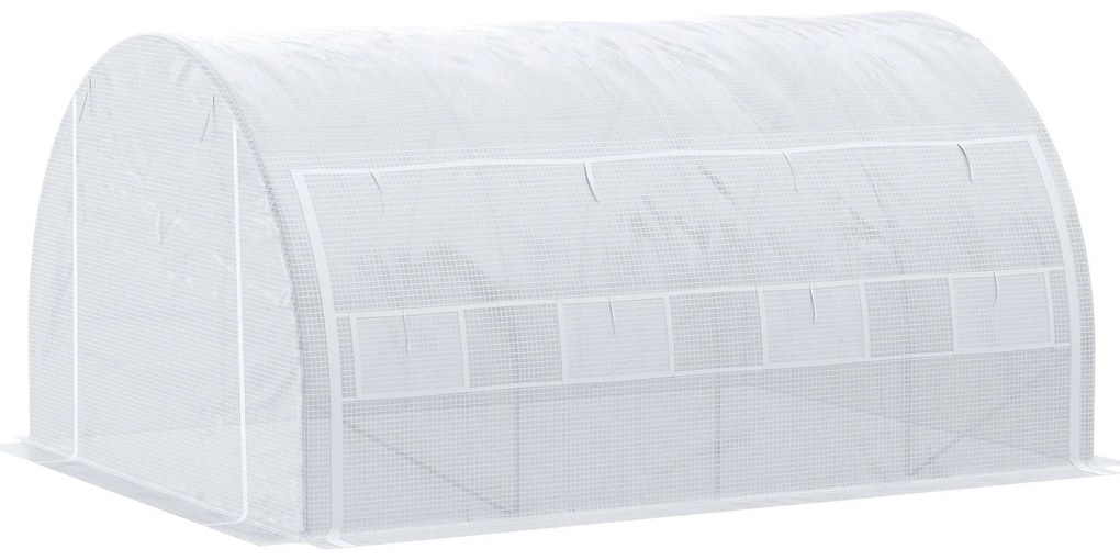 Fóliový skleník Outsunny 3,97 x 3,02 x 2 m s UV ochranou, větruodolný skleník na rajčata s ocelovými bočními dveřmi v bílé barvě
