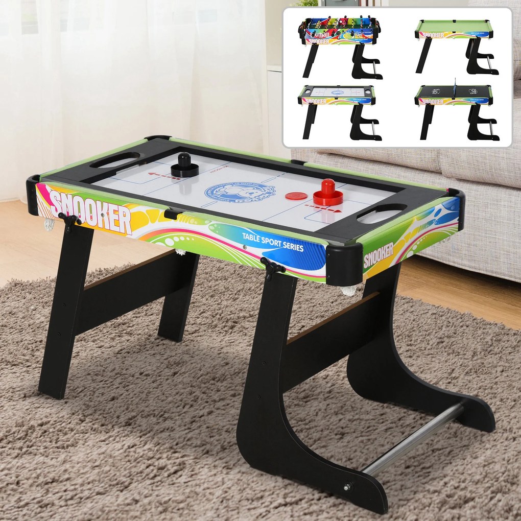 Skládací herní stůl HOMCOM 4v1 - Stolní fotbálek, Air Hockey, Pool, Ping Pong s příslušenstvím - 86,5x43,5x64 cm
