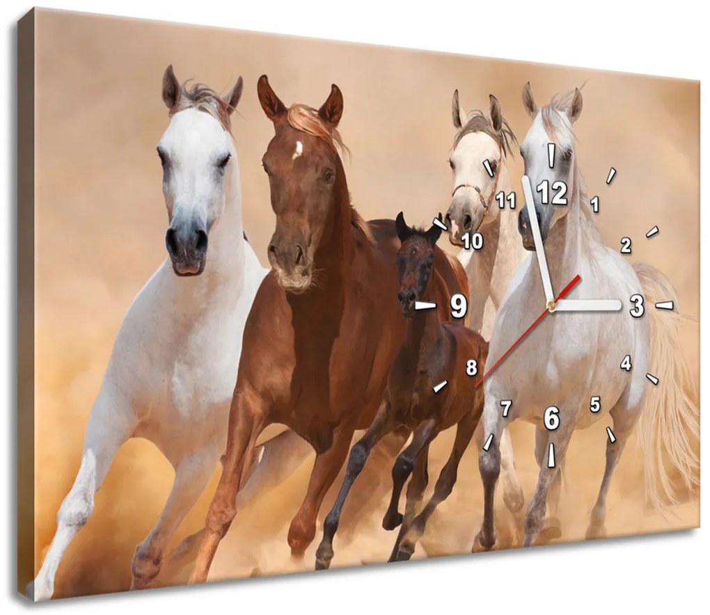 Gario Obraz s hodinami Cválající koně Rozměry: 100 x 40 cm