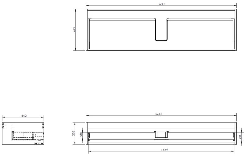 Mexen Rivel, koupelnová skříňka 160 cm s umyvadlem Otis, 1 zásuvka, drážkovaná, grafitová matná/bílá matná, 91A20-16023-1-BF66-W18M0