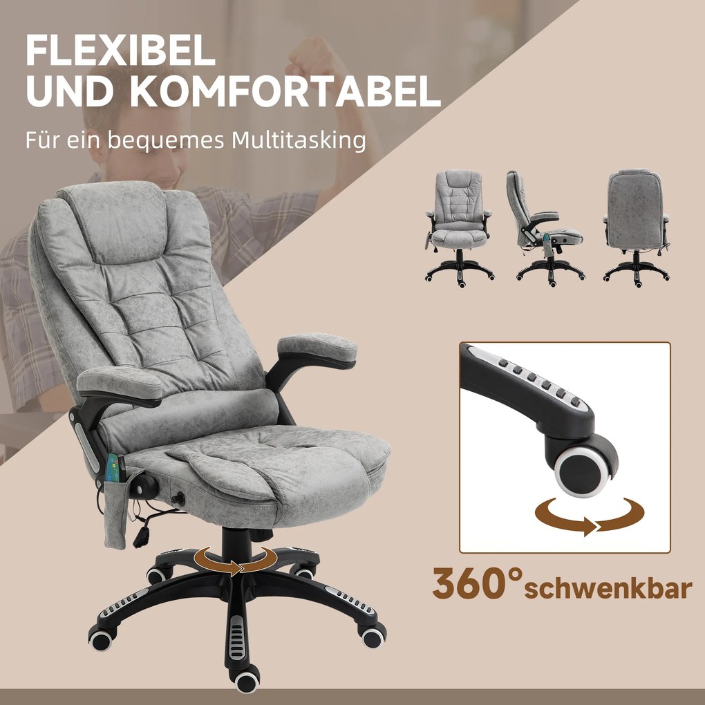 Kancelářská židle Vinsetto s masážní a tepelnou funkcí, ergonomická, výškově nastavitelná, bez tření, 6 masážních bodů, 68 Š x 72 H x 110-120 V cm, š…