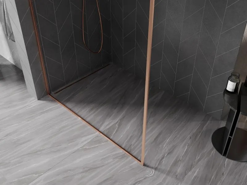 Mexen, Mexen Kioto-XF L sprchová stěna s rámem 100 x 202 cm, průhledná 10 mm, broušená měď - 800-100-174-65-00-XF