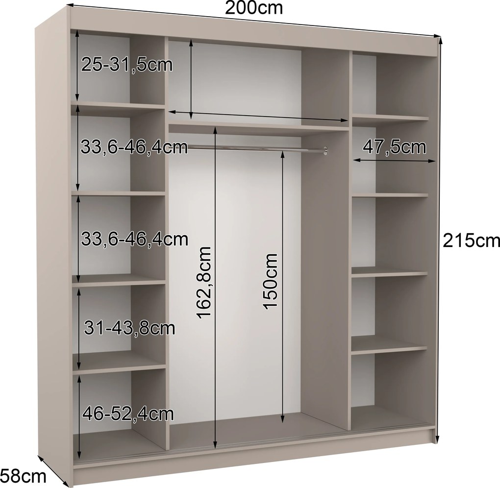ADRK Furniture Posuvná skříň TERECIA 200 ADRK-SW-TER-K-200