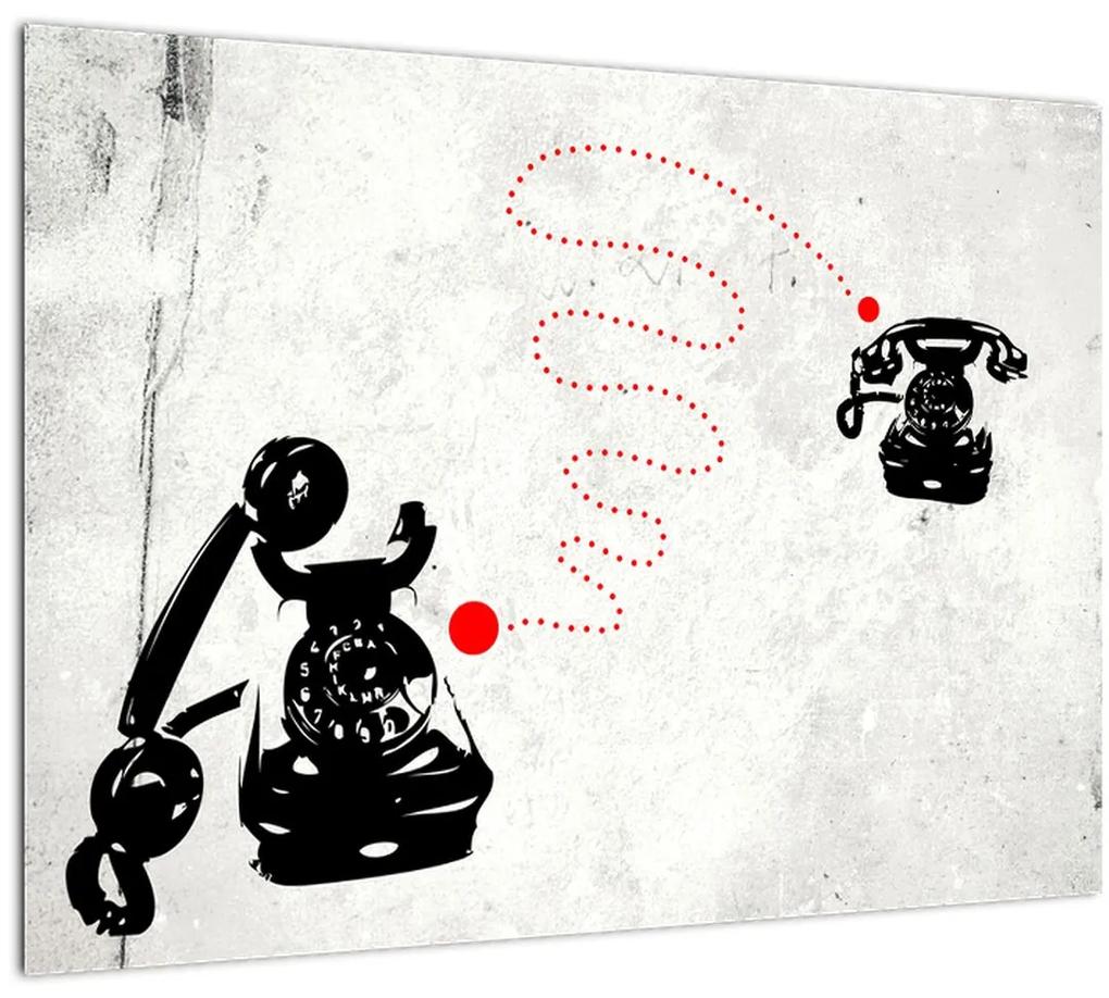 Obraz - Kresba telefonu na styl Banksyho (70x50 cm)
