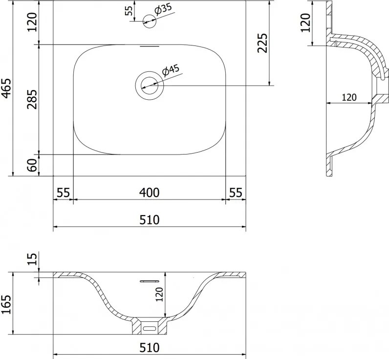 Mexen Vela, umyvadlo na zapuštění 51 x 46,5 cm, bílá lesklá, 25235000