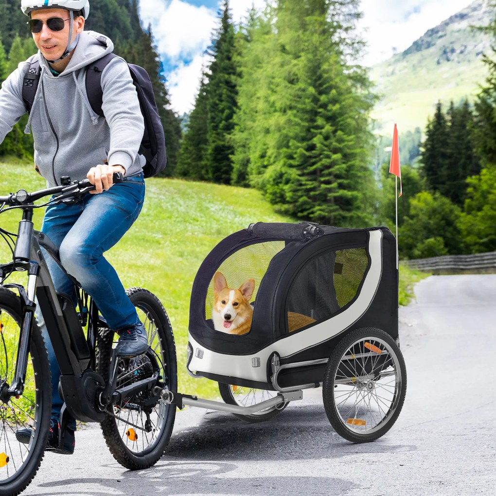 PawHut přívěs pro psy přívěs na kolo přívěs pro přepravu psů kolo bílé+černé 130x73x90cm | Aosom