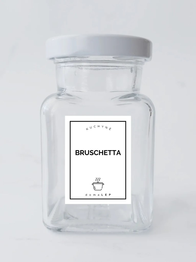 Samolepka na kořenky BRUSCHETTA bílá 3 × 4 cm tučné písmo