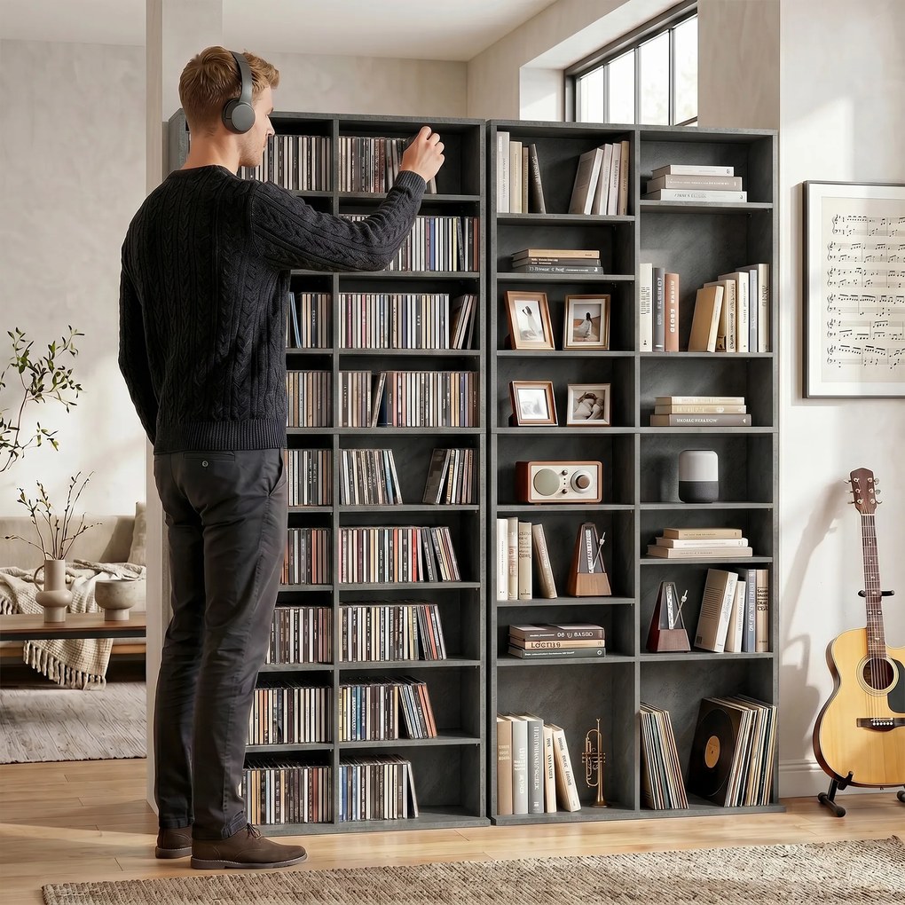 HOMCOM úložný stojan na CD a DVD 18 přihrádek, maximální kapacita 640 CD/360 DVD 430 Blu-ray, 78,5 x 24 x 175 cm, světle šedý
