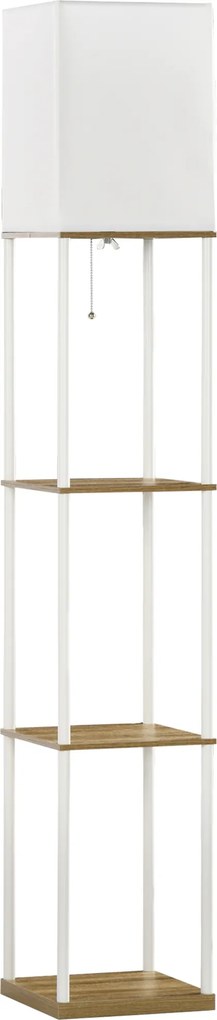 HOMCOM Stojací lampa s paticí E27 40 W Stojací lampa se 3 přihrádkami a látkovým stínidlem do obývacího pokoje ložnice v bílé barvě
