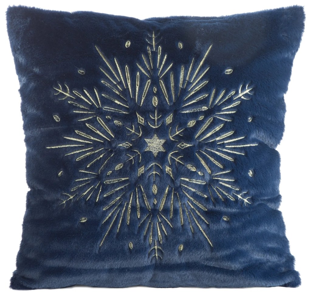 CHLUPATÁ VÁNOČNÍ DEKORAČNÍ POVLEČEK NA POLŠTÁŘ SNOWFLAKE 45X45 VZOROVANÁ