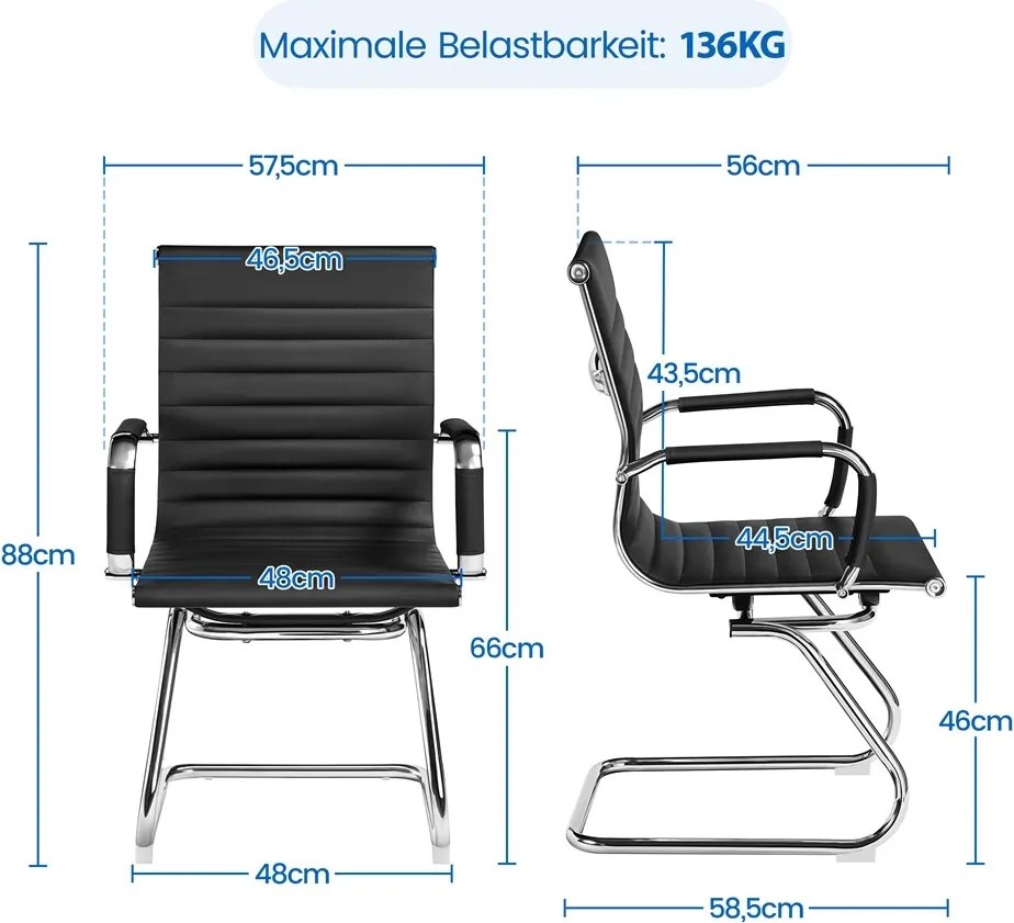 Sada 4 ks – Kancelářská židle Yaheetech – černá, 57,5 cm (délka) × 58,5 cm (šířka) × 88 cm (výška) (266586475106)