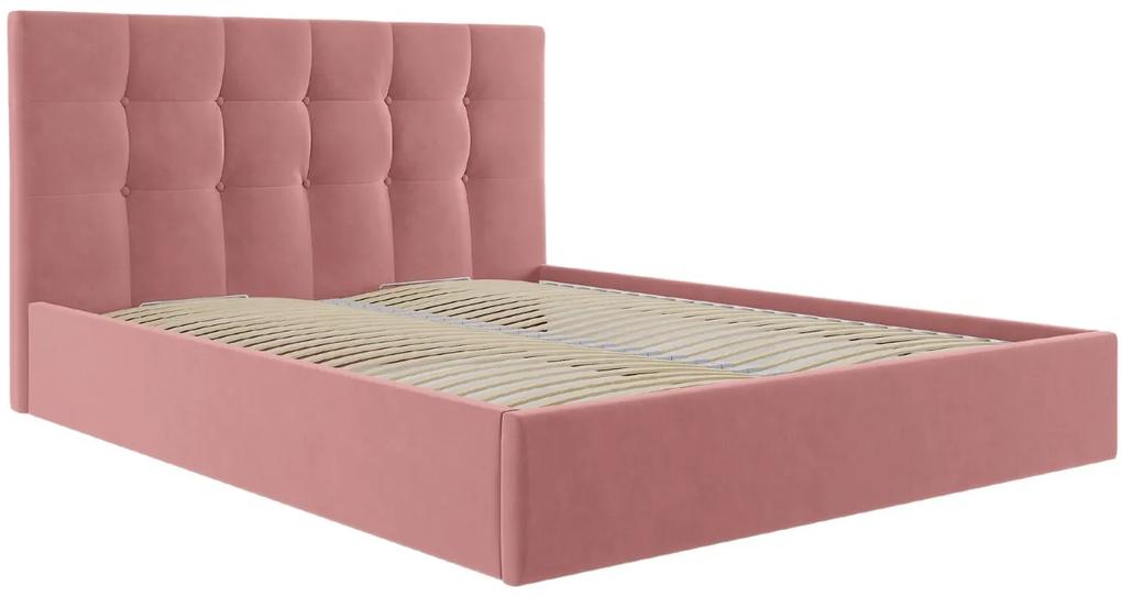 OnaDnes -20% Růžová sametová dvoulůžková postel MICADONI Phaedra 180 x 200 cm