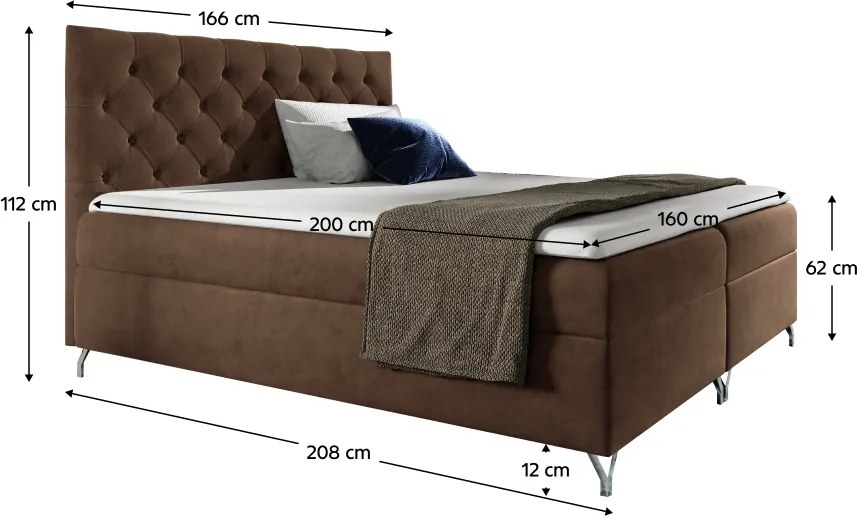 Boxspringová postel, 160x200, hnědá látka Velvet, GULIETTE + dárek