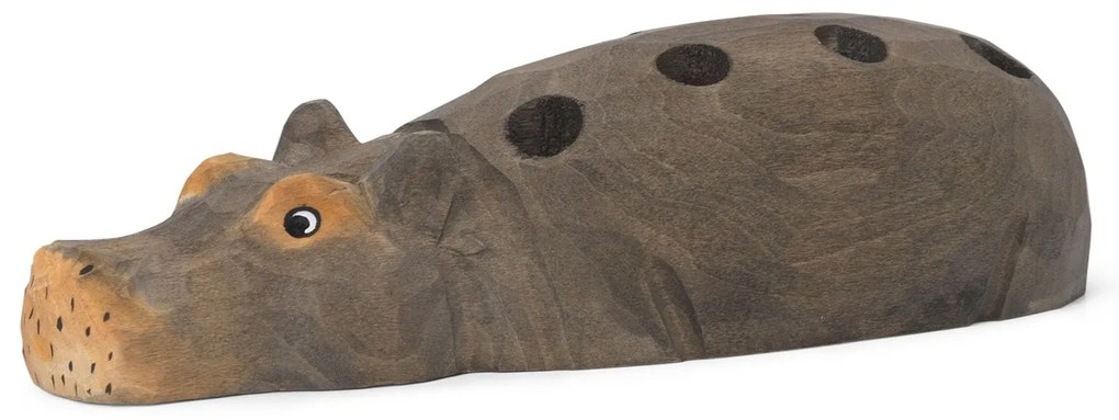 Ferm Living Dřevěný stojánek na tužky Hippo Hand Carved, šedá barva, dřevo
