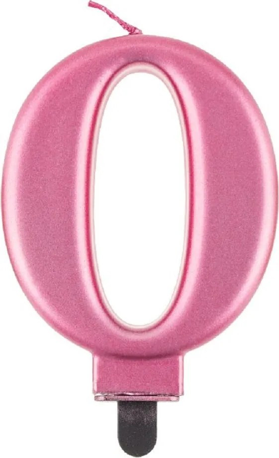 GoDan - svíčka dortová číslice 0 metalická, růžová 8 cm