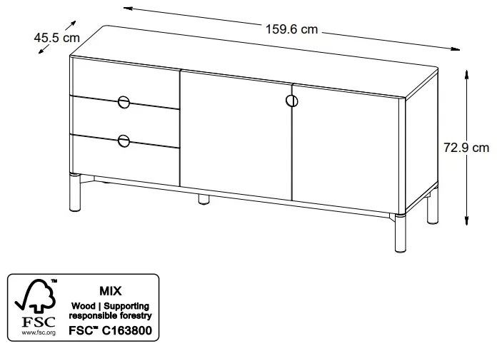 Designová komoda Takayoshi 160 cm tmavě hnědá