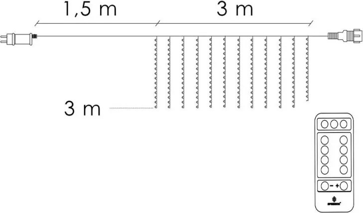 LED Nano závěs - 3x3m, 300LED, 8 funkcí, ovladač, IP44, multicolor
