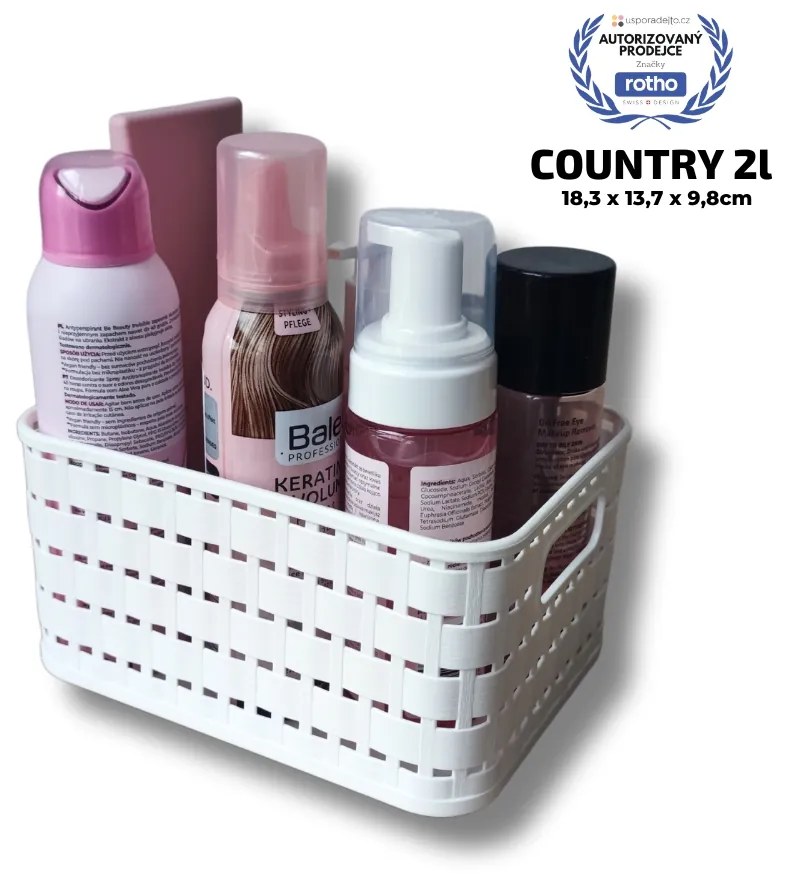 Rotho Plastový košík COUNTRY, rovný, bílý (2l - 18x14x10)
