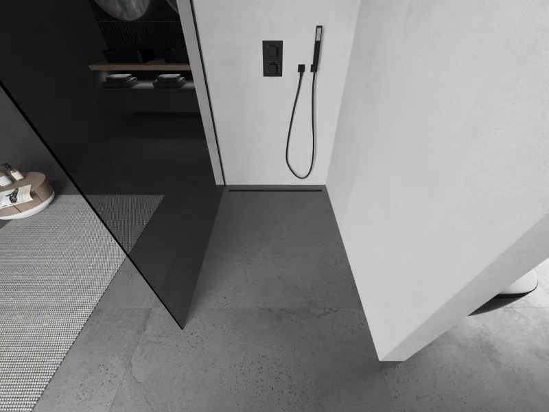 Mexen Kioto sprchová stěna Walk-in 100 x 200 cm, grafit 8 mm, černá - 800-100-101-70-40