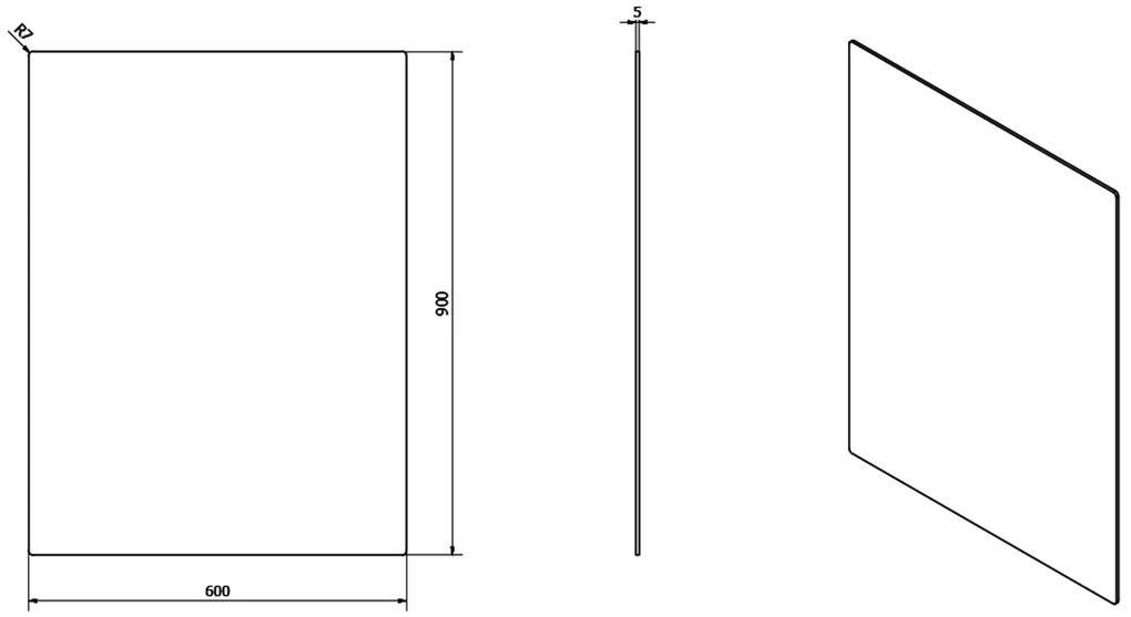 Sapho, PLAIN zrcadlo 60x90cm, zaoblené rohy, bez uchycení, 1501-28