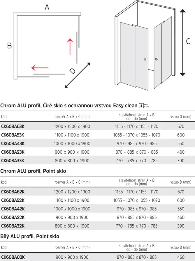 Mereo Mereo, Sprchový kout, LIMA, čtverec, chrom ALU, sklo Čiré, CK608A33K