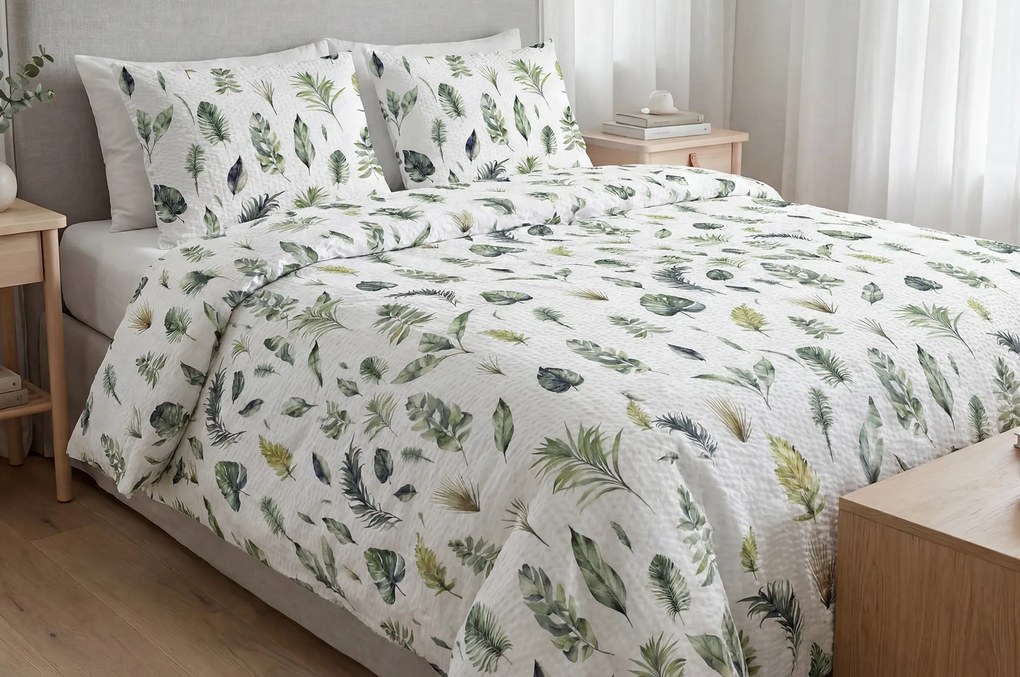 Krepové povlečení Exotické listy Velikost: 140 x 220 + 70 x 90