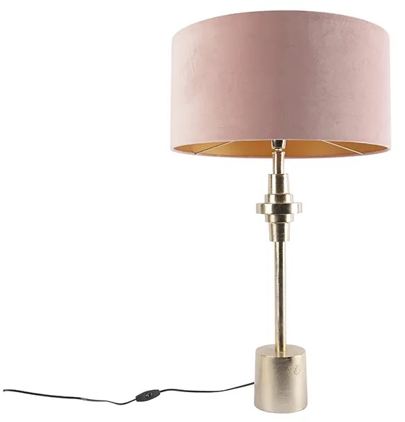 Stolní lampa Art Deco zlatá s sametovým stínidlem růžová 50 cm - Diverso