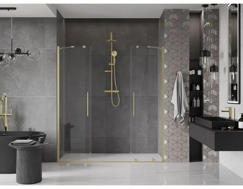 Mexen Velar Duo, posuvné dveře do otvoru 170x200 cm, 8mm čiré sklo, zlatá matná, 871-170-000-02-55