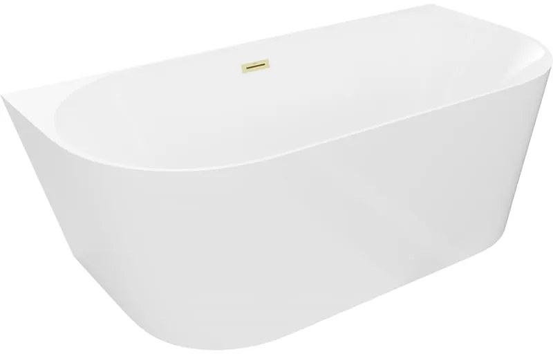 Mexen Oval Slim volně stojící nástěnná vana 170 x 80 cm, bílá, přepad zlatý kartáčovaný - 52661708000-55