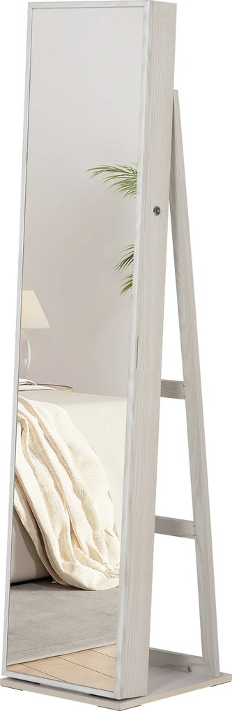 HOMCOM šperkovnice se zrcadlem na stojanu, několik úložných možností a LED osvětlení, bílá, rozměry: 38Š x 38H x 157V cm