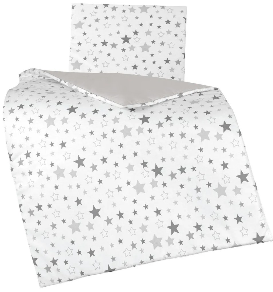 Bellatex Dětský set polštáře a přikrývky Hvězdy šedá, 75 x 100 cm, 42 x 32 cm