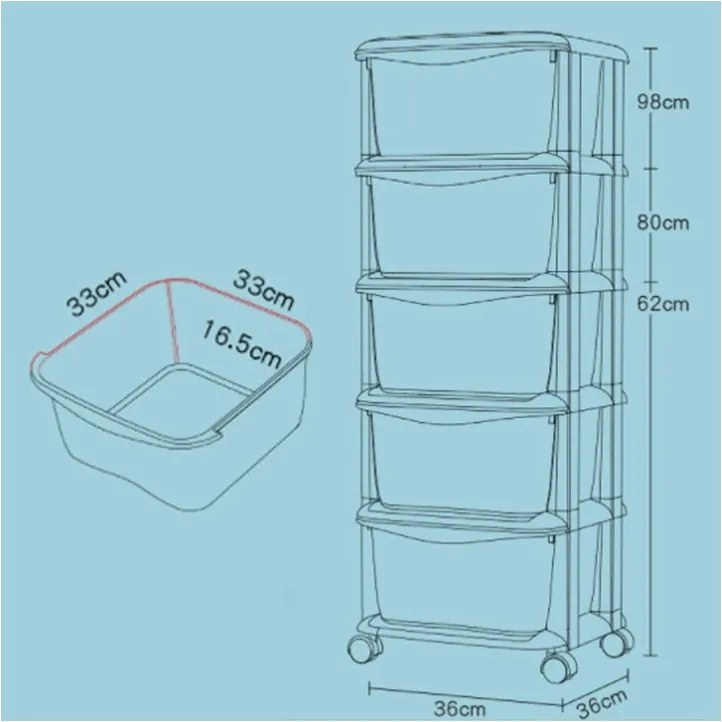 Flamenco Mystique Plastový regál na kolečkách, zásuvková skříň, šatní skříň 97 x 38 x 37 cm PO10
