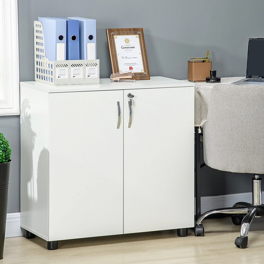 HOMCOM Vinsetto Multifunkční kancelářská skříň s zámkem, 2-dveřová skříň na dokumenty s vnitřní policí, dřevo, bílá, 80x40x80cm
