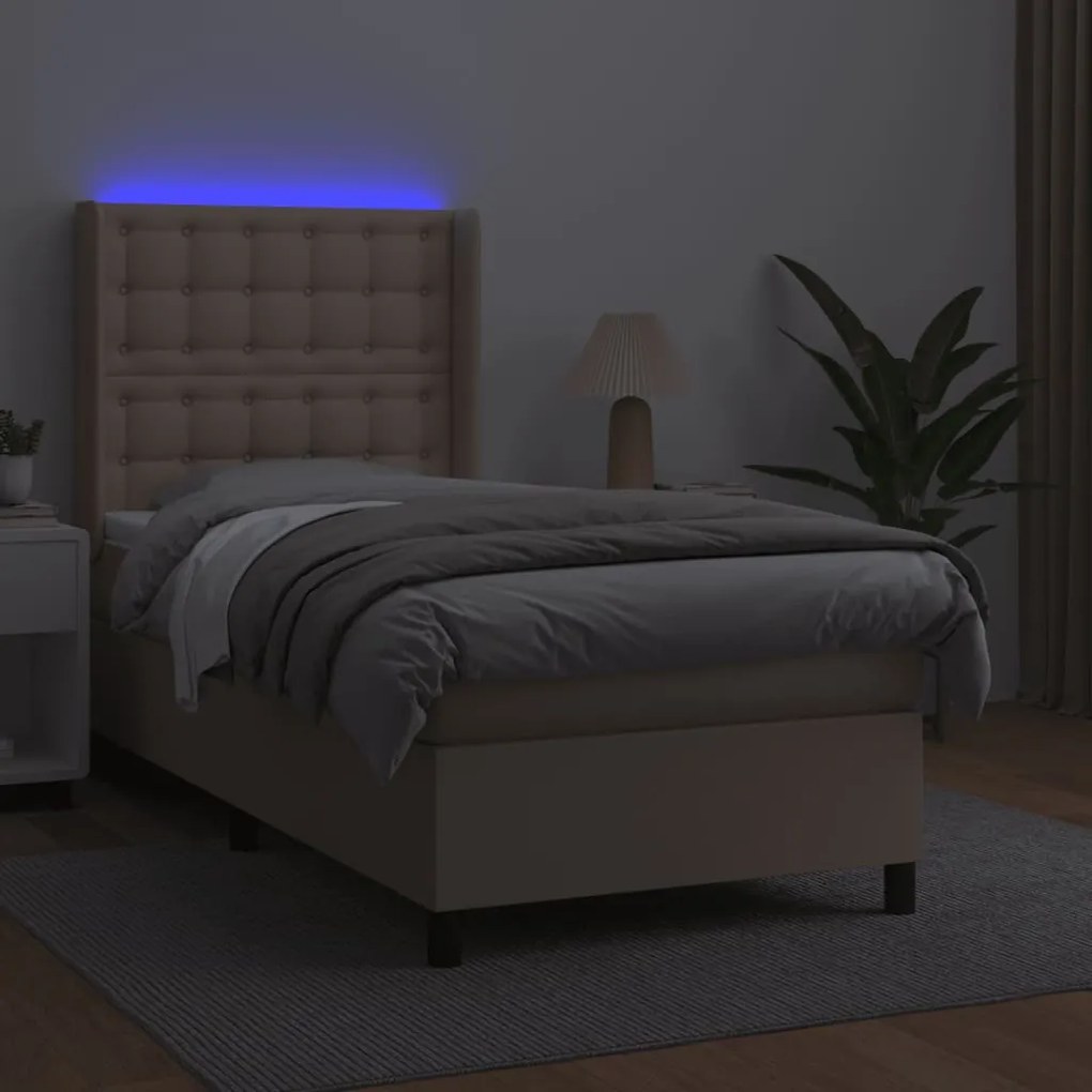 Box spring postel matrace a LED cappuccino 100x200cm umělá kůže 3139372
