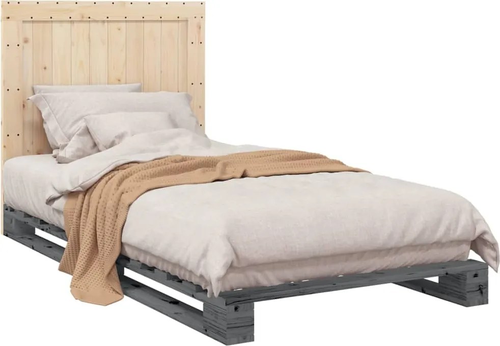 Rám postele s čelem šedý 100 x 200 cm masivní borové dřevo 3281545
