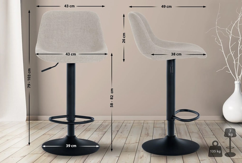 Sada 2 barových židlí Loft látka – krémová