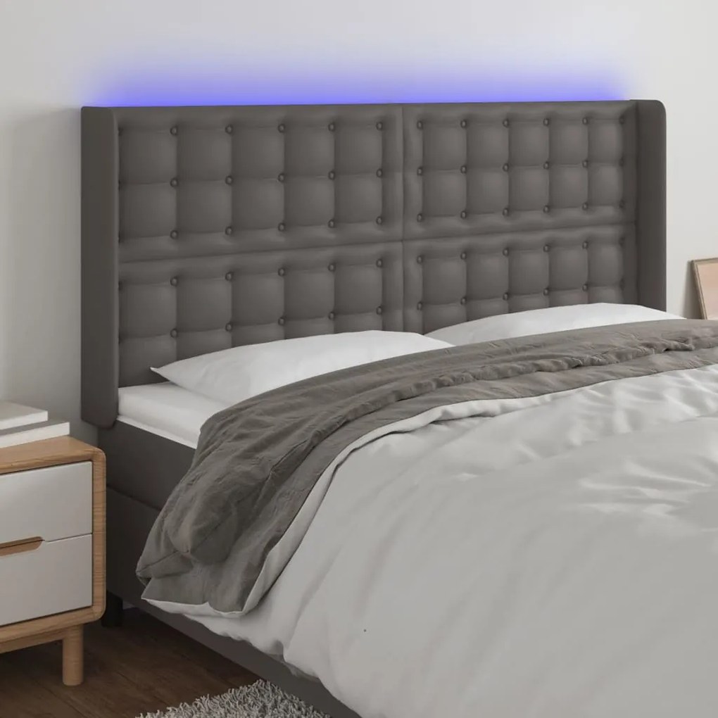 Čelo postele s LED šedé 183 x 16 x 118/128 cm umělá kůže 3124154