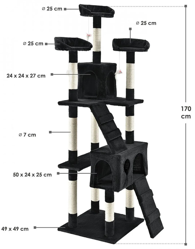 Goleto Škrabadlo pro kočky 170x62x75 cm | černé