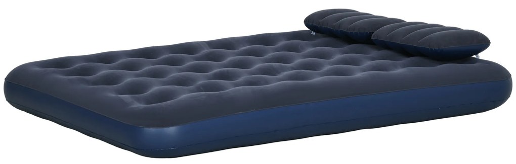 Nafukovací matrace Outsunny Double Air Mattress s ruční pumpou a polštářem, modrá 203x152x22cm pro kempování a hosty | Aosom.de