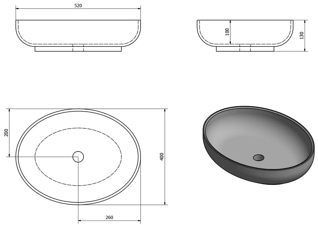 Sapho, OFELIE keramické umyvadlo 52x13x40 cm, na desku, AR433