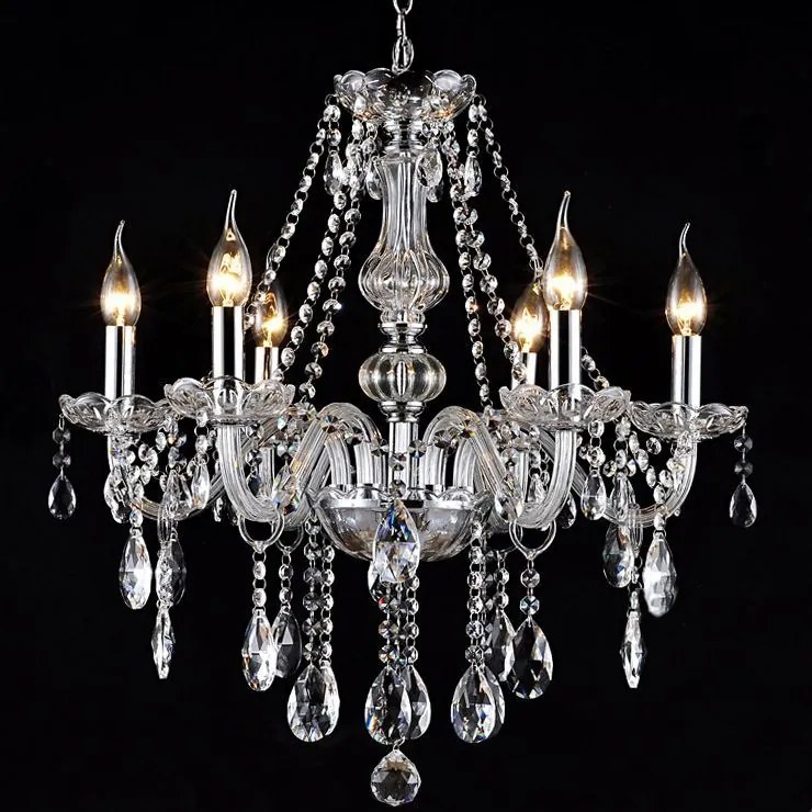 Toolight - Křišťálový závěsný lustr 6xE14 60W 392183, stříbrná, OSW-04007