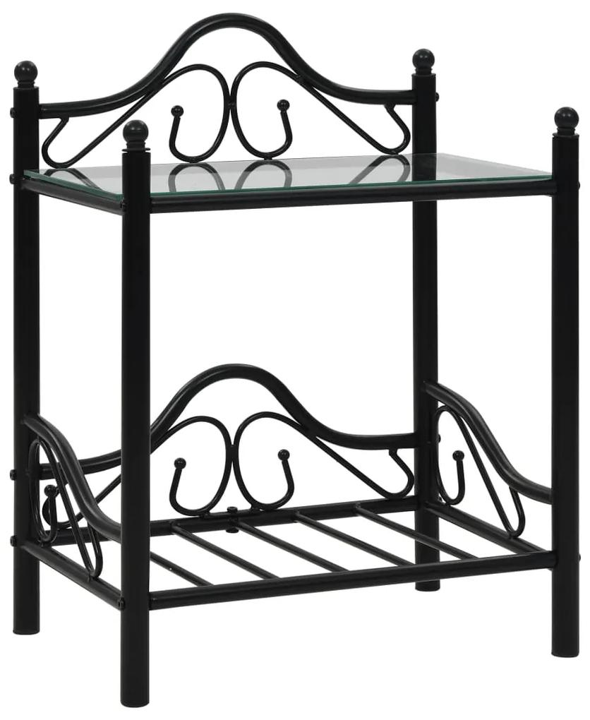 Noční stolek z oceli a tvrzeného skla 45 x 30,5 x 60 cm černý - Default Title