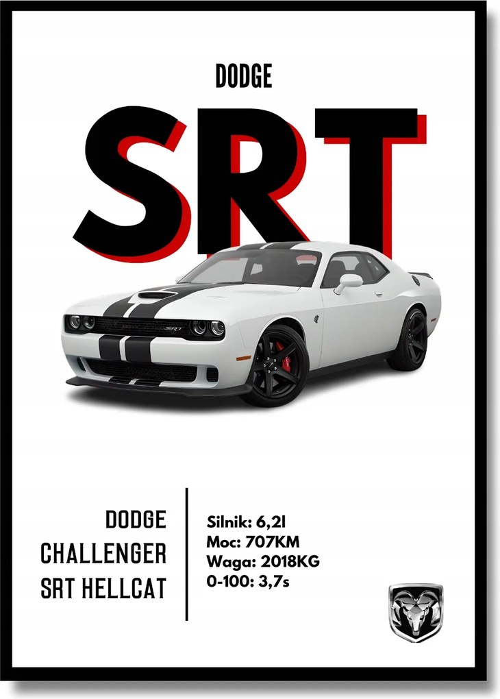 Plakát Dodge Challenger Srt Dárek pro tatínka automobilový automobil v rámu