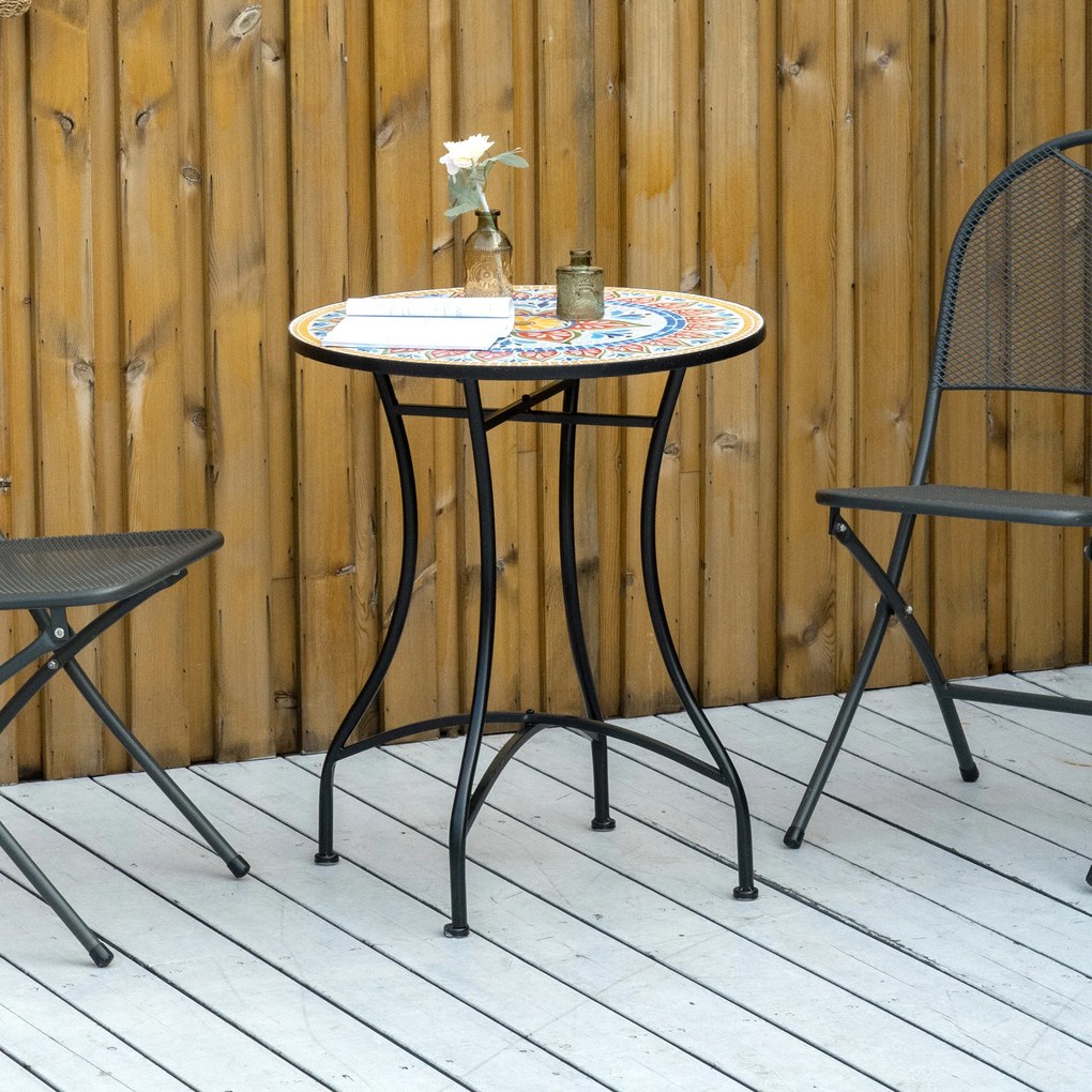 Zahradní stůl Outsunny Ø60 cm, Odolný kovový stůl na patio, Venkovní jídelní stůl, Stůl na kempování, Kulatý stůl na patio pro zahradu, terasu, balko…