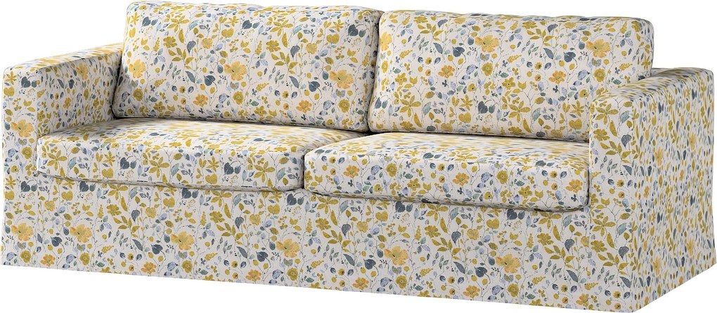 Potah na pohovku IKEA Karlstad 3-místná, nerozkládací, dlouhý barva žlutá látka pletený vzor, vzorované