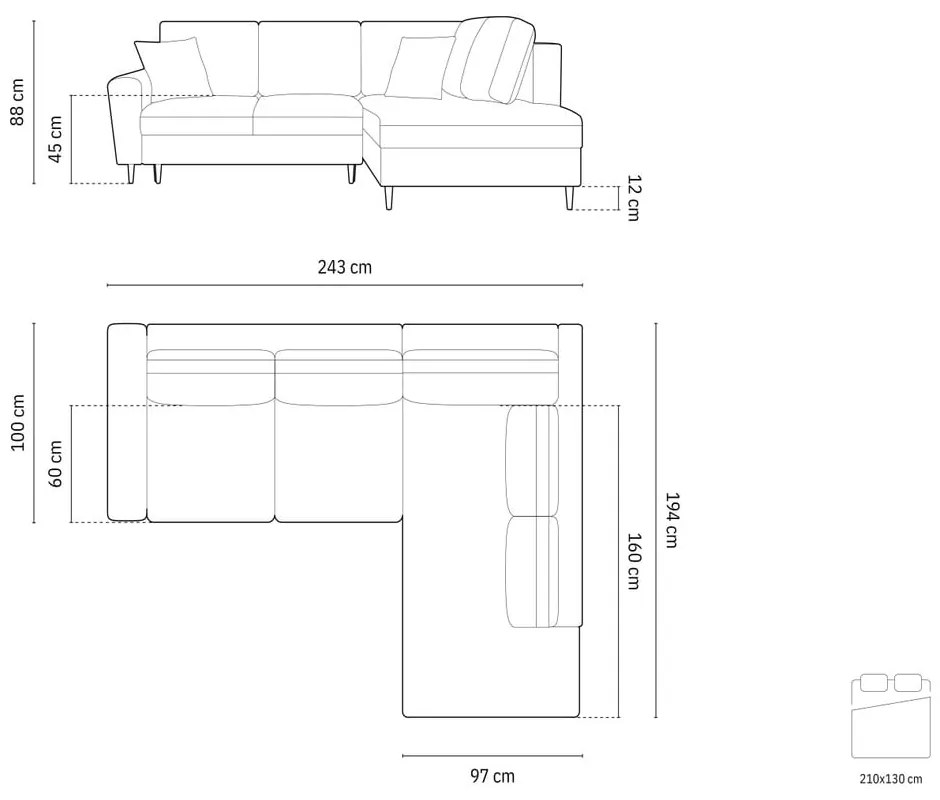 Zelená sametová rozkládací/s úložným prostorem rohová pohovka (pravý roh/do L) Kyoto – Cosmopolitan Design