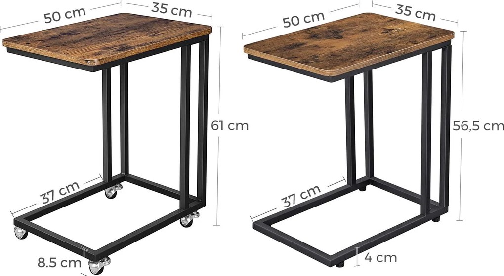Příruční stolek na kolečkách TAYLOR 50x35cm, rustikálně hnědý