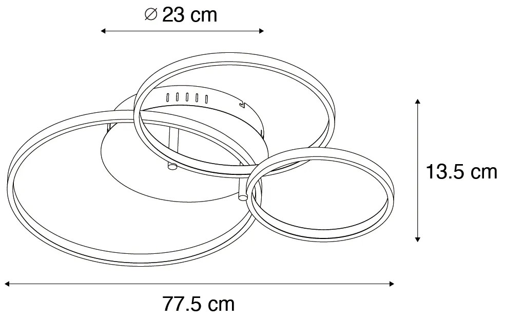 Chytré stropní svítidlo černé 3-světlo s dálkovým ovládáním - Rondas
